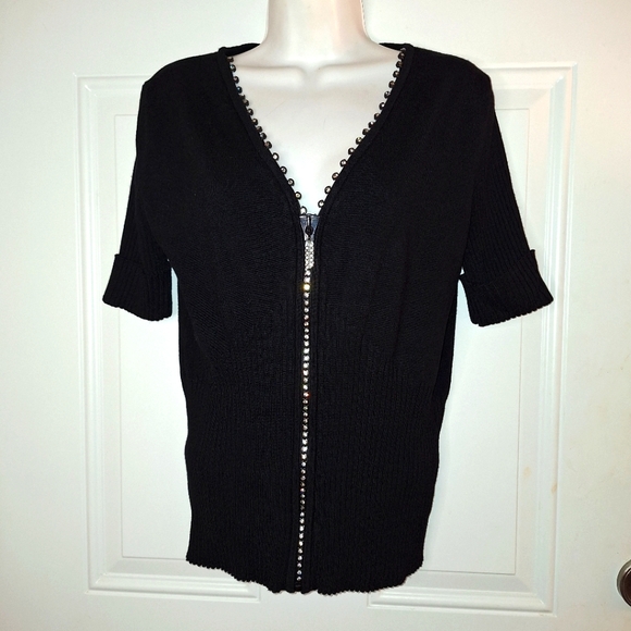 Belldini | Tops | Belldini Short Sleeve Full Rhinestone Zipper Ribbed ...